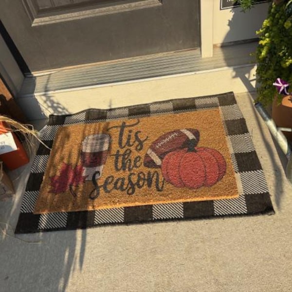 Tis the Season Welcome Mat, Pumpkin Spice, Autumn Decor, Autumn Welcome ...