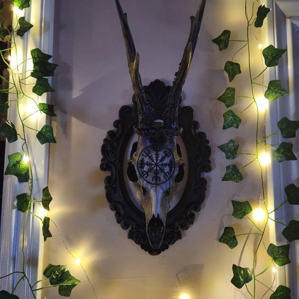 Straw Door Wreath Real Engraved Roe Deer Skull Dry Plants Cottage Core ...