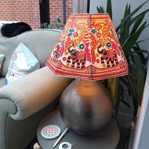 Mandala Pot Lamp Shade Large Sea-blue Hand Painted Leather Lampshade ...