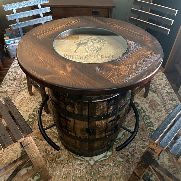 Whiskey Barrel Table Top With Glass Center, Wine Barrel Top, Bourbon ...