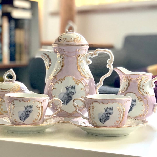 Green, Pink or Blue Porcelain Cat Tea Set. Foodsafe and Durable ...