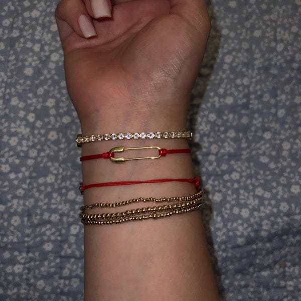 925 Safety Pin, Red String Bracelet, Paper Clip Bracelet, Minimal Gold ...