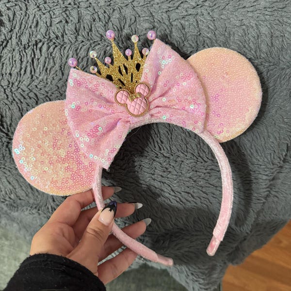 Pink Mickey Ears With Gold Crown, Mickey Ears, Minnie Ears, Princess ...