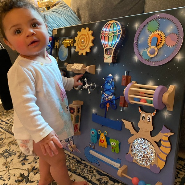 Toddler Busy Board With Space Theme 60x70 Cm Bright Sensory Board for ...