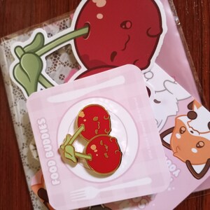 Cherry Buddy Enamel Pin Cute Fruit Vegetable Vegan Kawaii Food - Etsy UK