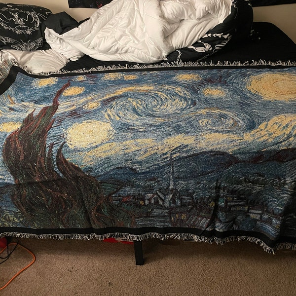 Starry Night Woven Tapestry Throw Blanket by Vincent Van Gogh, Large ...