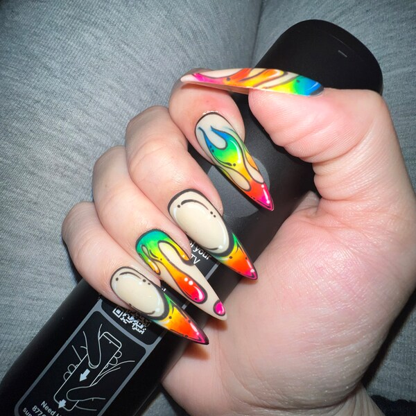 Red and Black Lady Luck Press on Nails, Reusable Press on Nails, Poker ...