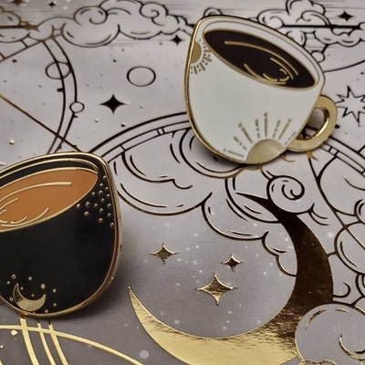 Coffee Mug Pins, Enamel Pin, Lapel Pin, Gold Plated, Set, Black, Latte ...