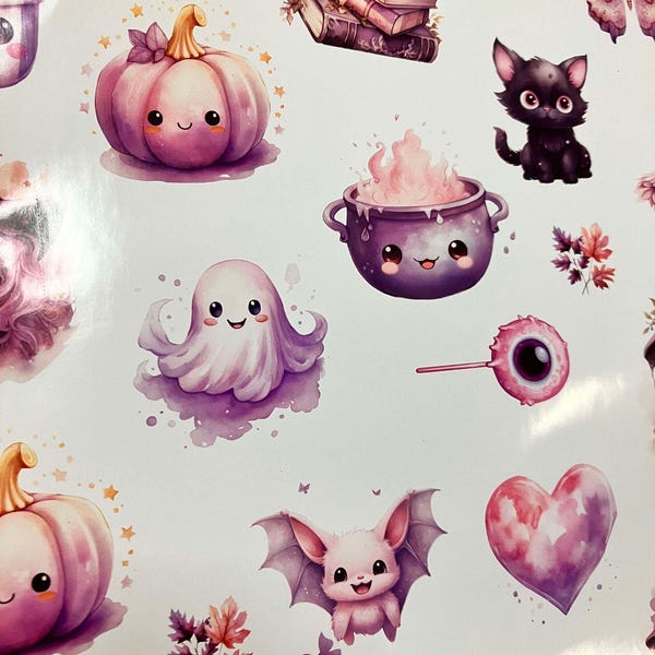 60+ Lilac Halloween Clipart Bundle Pastel Kawaii Pumpkin Clipart PNG ...