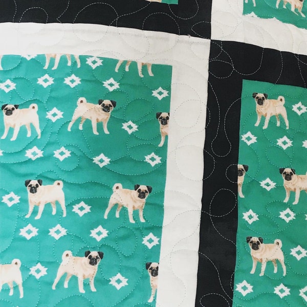 Pug Fabric - Pug Dog Breed Watercolor Pet Dog Lover Gift Turquoise by ...