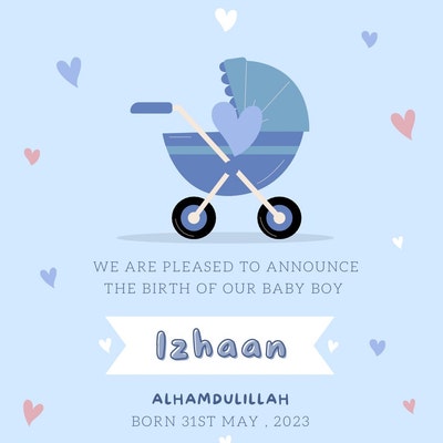 Personalised Islamic Baby Boy Birth Announcement , Digital File - Etsy