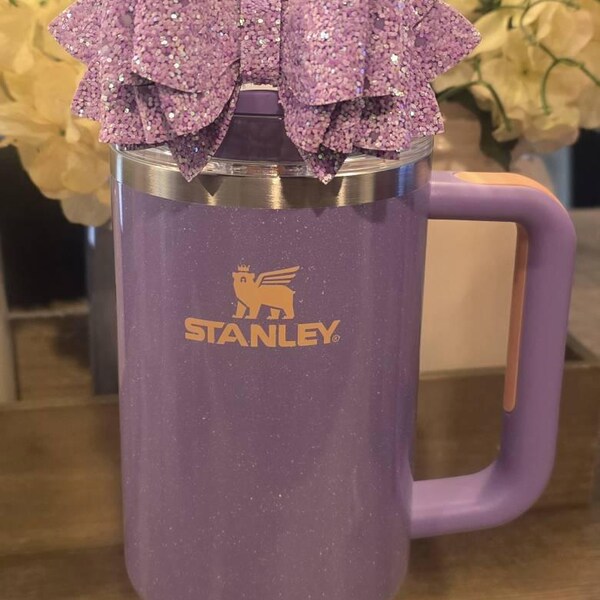 Stanley Tumbler Bow Iridescent Pink Light Pink Glitter Straw Topper ...