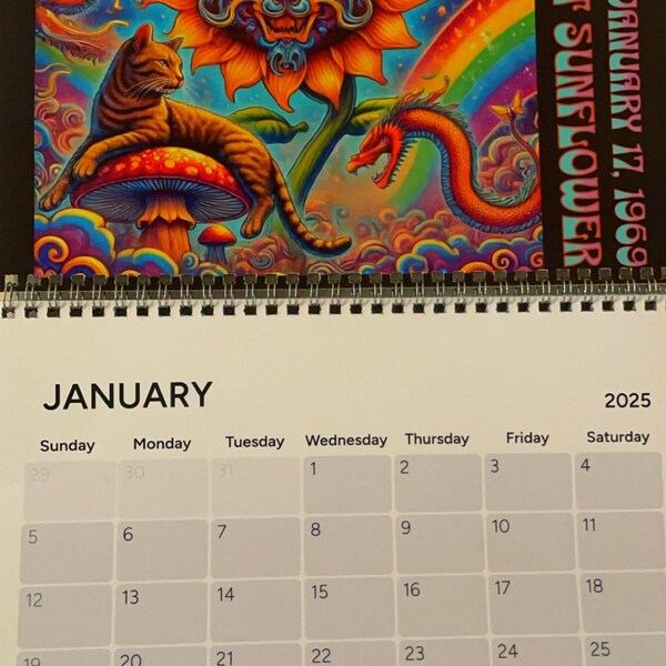 Calendar 2025, Grateful Dead Artwork, Psychedelic Music Calendar, Wall ...
