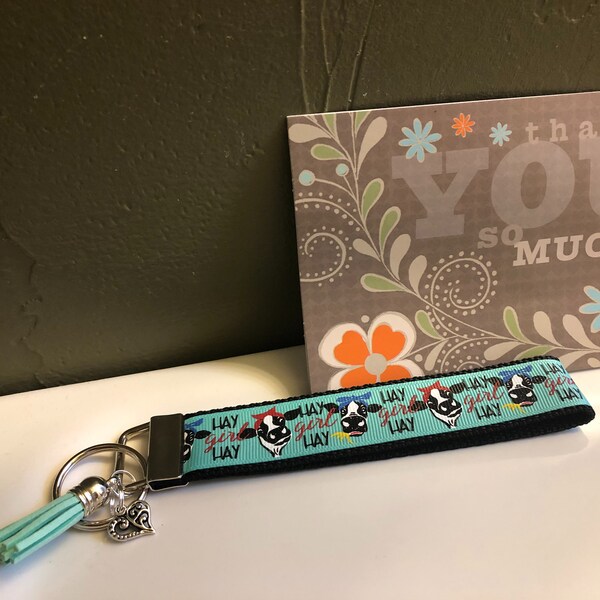 Cow Key Fob - Cow Keychain - Hay Girl Hay Cow Key Fob - Cow Wristlet ...