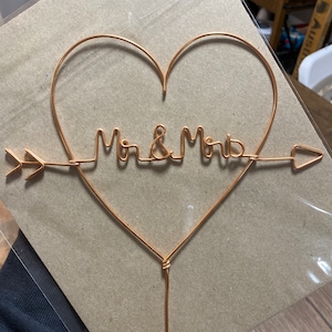 Rustic Cake Topper Wire Cake Topper Heart Mr and Mrs Cake Topper Copper ...