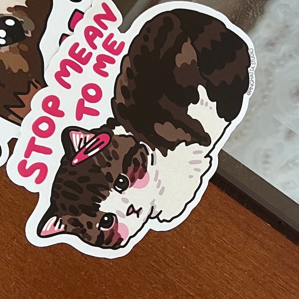 Stop Mean to Me Kawaii Pink Crying Cat Die Cut Sticker – Cat Meme Water ...