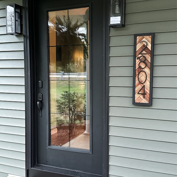 Modern Vertical Herringbone Address Sign - Etsy