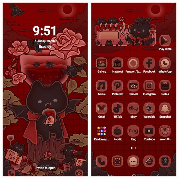 Bat Vampire App Icon Set: Kawaii Phone Theme and Widgets(ios/android ...