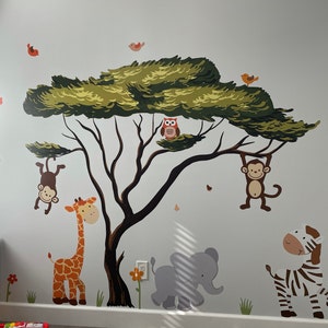 African Tree With Jungle Animals Wall Decal, Wall Stickers ...