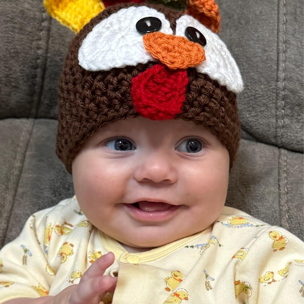 Crochet Turkey Hat and Diaper Cover - Baby Photo Prop - Baby Turkey Hat ...