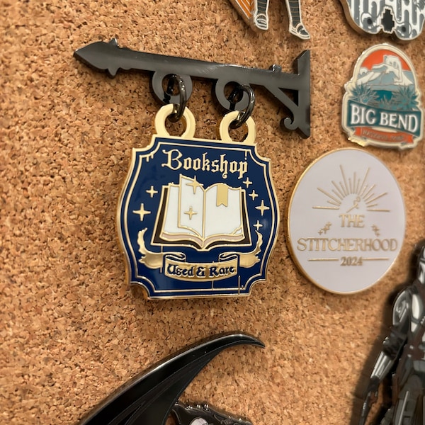 Bookstore Shop Sign Enamel Pin, Bookshop Pin, Hanging Shop Sign Pin ...
