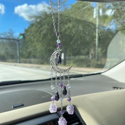 I Am Calm Intention Crystal Car Charm Purple Amethyst Crescent Moon - Etsy