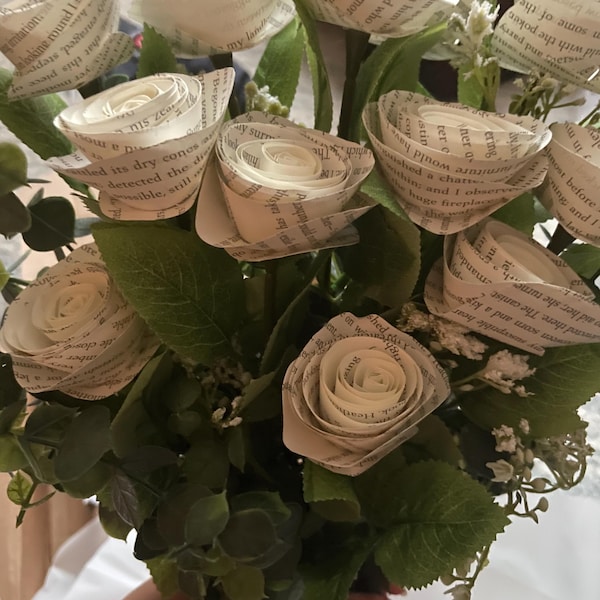 Custom Long Stem Book Page Roses, Paper Roses, Paper Flowers, Wire ...