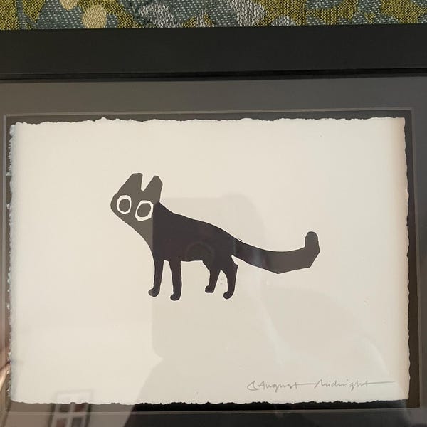 Little Black Cat Linocut - Printmaking - 7x5 Animal Art - Deckle Edge ...