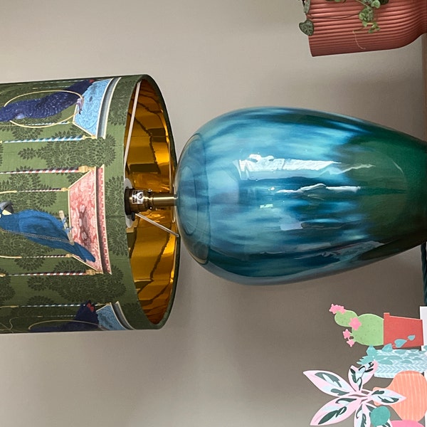 Parrot Swing Lamp Shade on Verdant Green - Large Lamp Shade With Gold ...