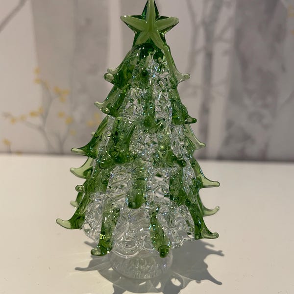 Handmade Stained Glass Christmas Tree Statue, Illuminated Crystal Xmas ...