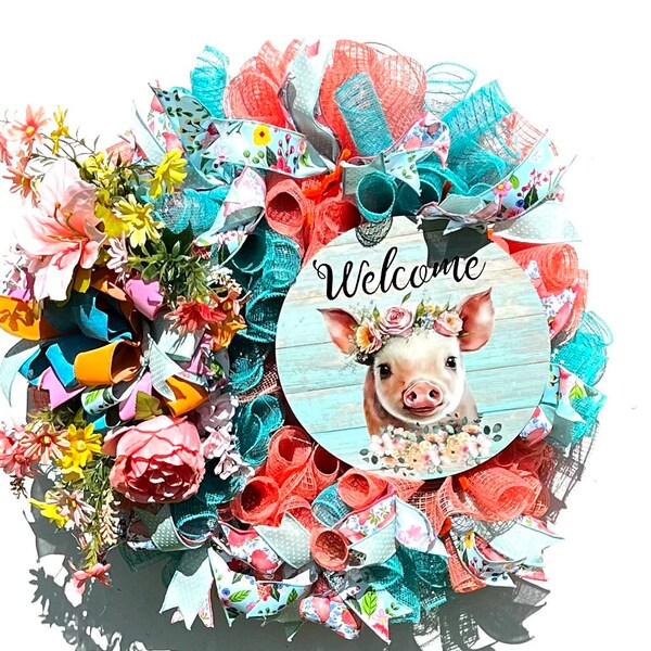 Welcome Pig Wreath Sign, Metal Wreath Sign, Signs for Wreaths, Round ...