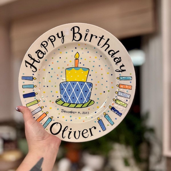 Birthday Plate, Custom Name Personalized Hand Painted Ceramic Birthday ...