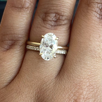 2 Carat Oval Lab Grown Hidden Halo Engagement Ring / Oval CVD Diamond VS1 F IGI / Yellow Gold ...