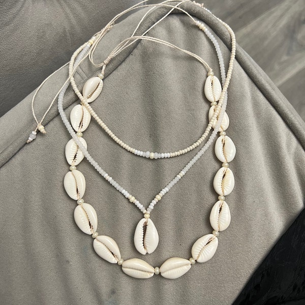 Glass Beads & Cowrie Shells and Puka Shell Beads Necklace, Shell Choker ...