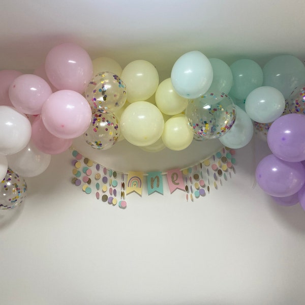 Pastel Rainbow First Birthday Banner, Highchair Banner, Cake Smash ...