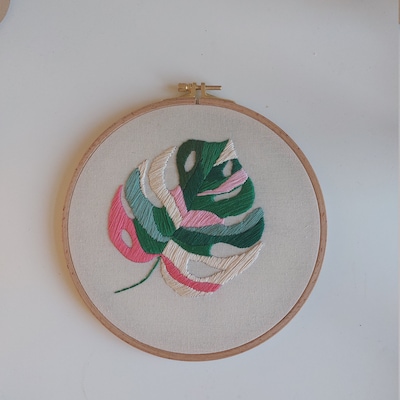 Variegated Monstera Leaf Satin Stitch Embroidery Pattern & Guide PDF ...