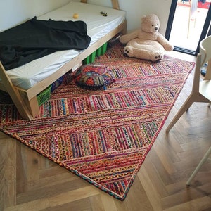 Indian Red Striped Kilim Rug, Vintage Bohemian Room Decoration, Indian ...