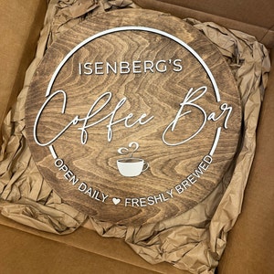 Coffee Bar Sign Custom Round Wood Sign 3D Sign Personalized Gift Circle ...