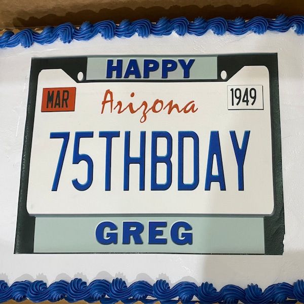 Custom Edible Sweet 16 License Plate Cake Topper Picture. Permit ...