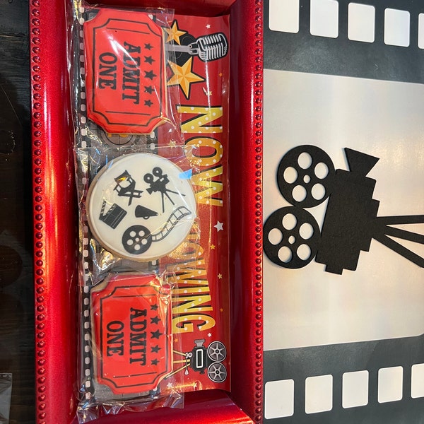 1 Dozen Movie Night Themed Decorated Cookies Reel Film Strip Popcorn ...