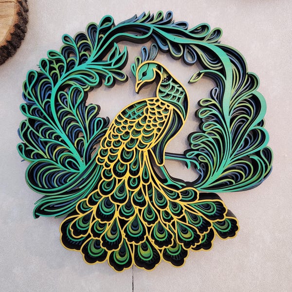 Multilayer Peacock Laser Cut File 3D Layered Peacock Layered Dxf Dwg ...