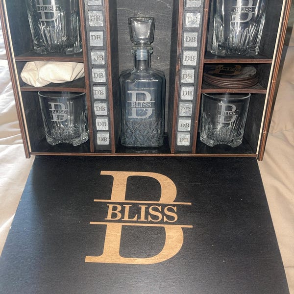 Personalized Wooden Whiskey Glasses Gift Box With Whiskey Stones ...