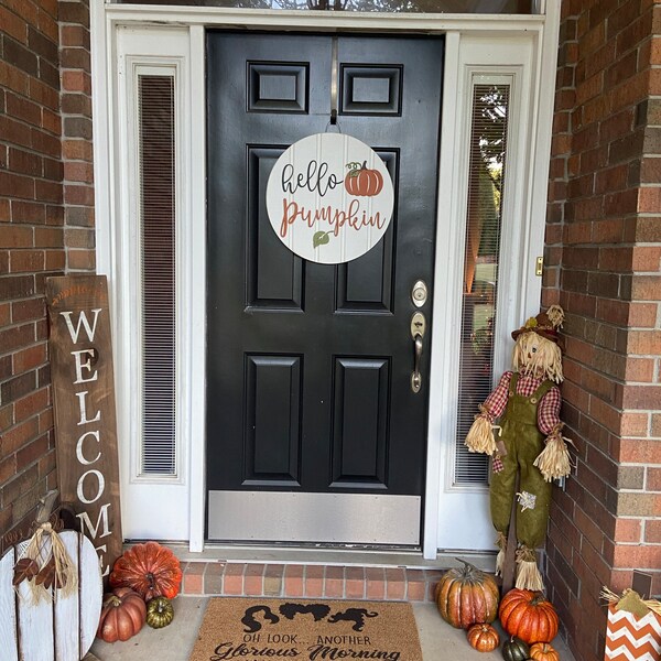 Hello Pumpkin Door Sign, Front Door Decor, Fall Door Hanger, Hello Fall ...
