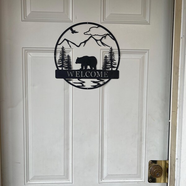 Wilderness Bear Cabin Sign, Mountain Decor Personalized Metal Bear Sign ...