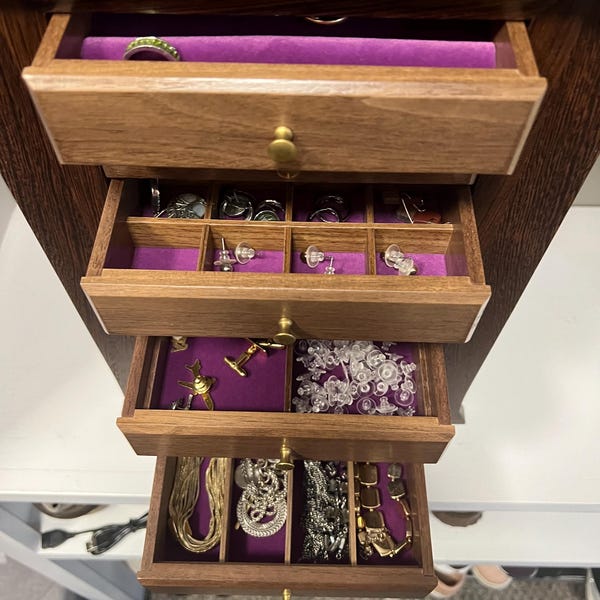 6-drawer Custom Shaker Style Jewelry Box With Necklace Hooks, Jewelry ...