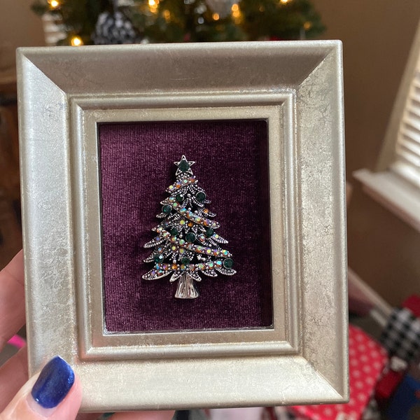Miniature Framed Jewelry Art Jeweled Christmas Tree in Decorative ...