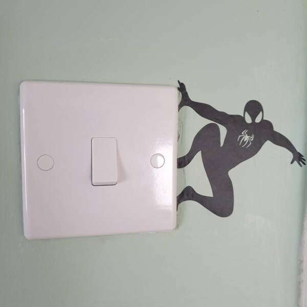 2x 10cm Spider Superhero Light Switch Vinyl Decal Sticker Black Vinyl ...