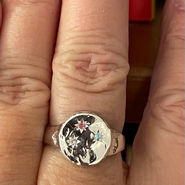 Birthstone Disco Inferno Signet Ring - Personalised Disc Wax Carved ...