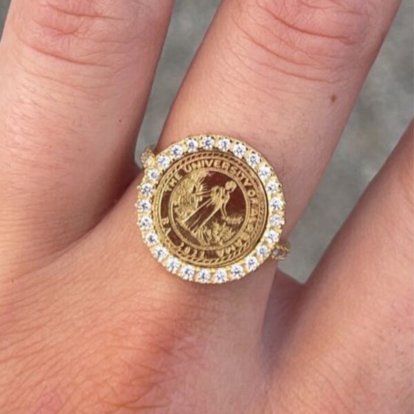 Custom Graduation Signet Ring, Senior Ring, School Class Ring, Pave ...