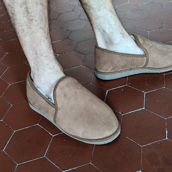 Camel-colored Mixed Slippers in Sheepskin Leather Slipper - Etsy